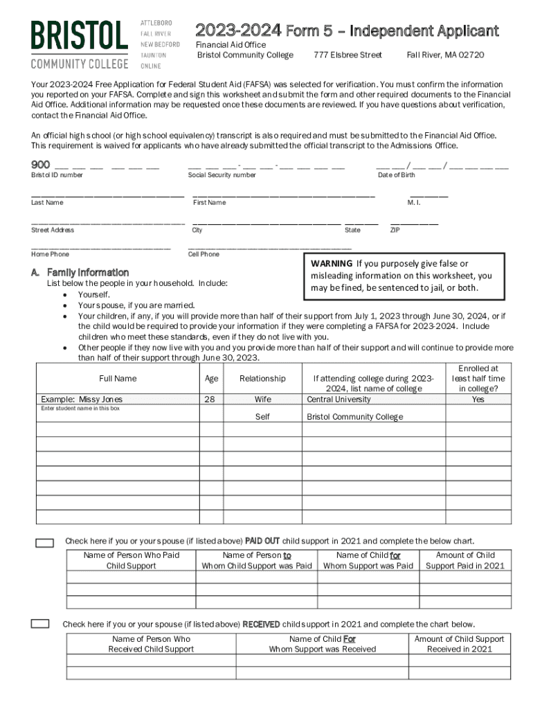 Fillable Online 2023-2024 Form 5Independent Applicant Fax Email Print ...