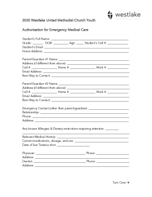 Fillable Online 2020 Westlake United Methodist Church Youth ...