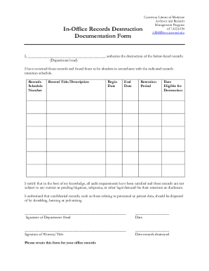 Fillable Online countway harvard In-Office Records Destruction ...