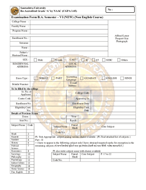 Fillable Online Examination Form B.A. Semester VI (NEW) (Non English ...