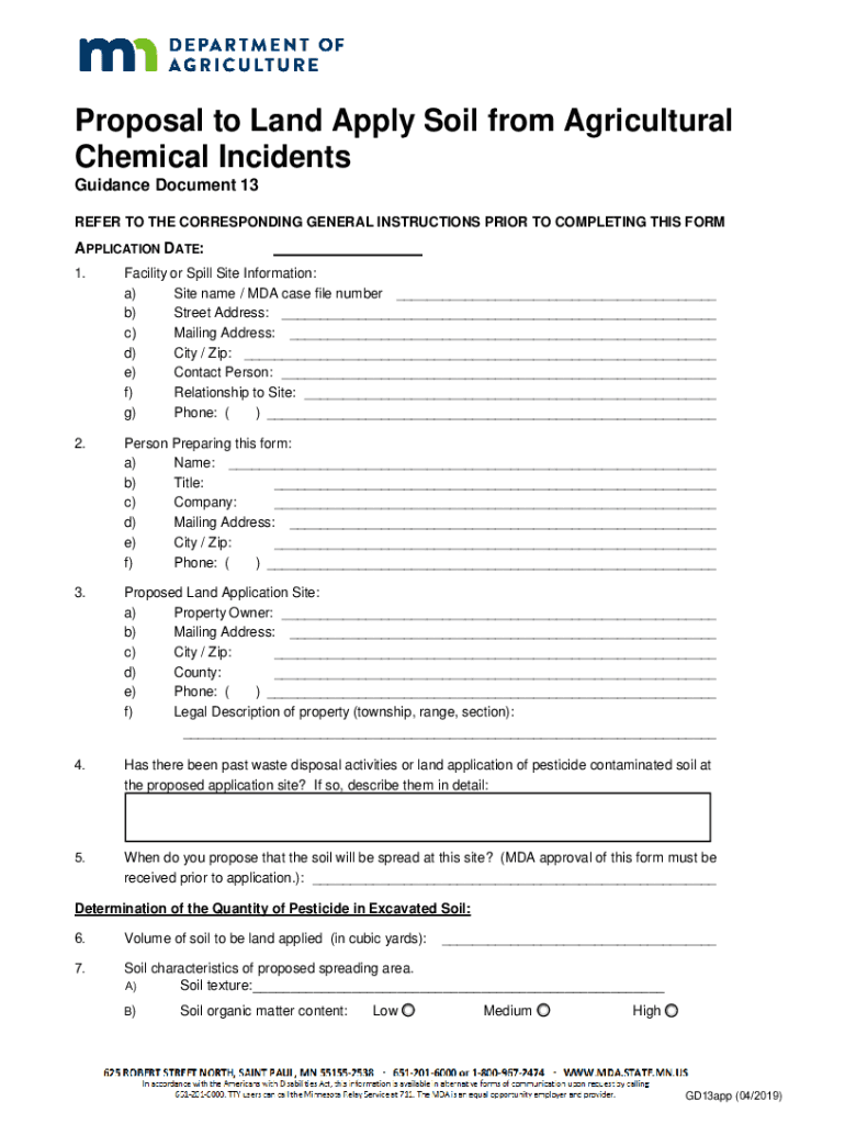 Fillable Online Proposal to Land Apply Soil from Agricultural Chemical ...