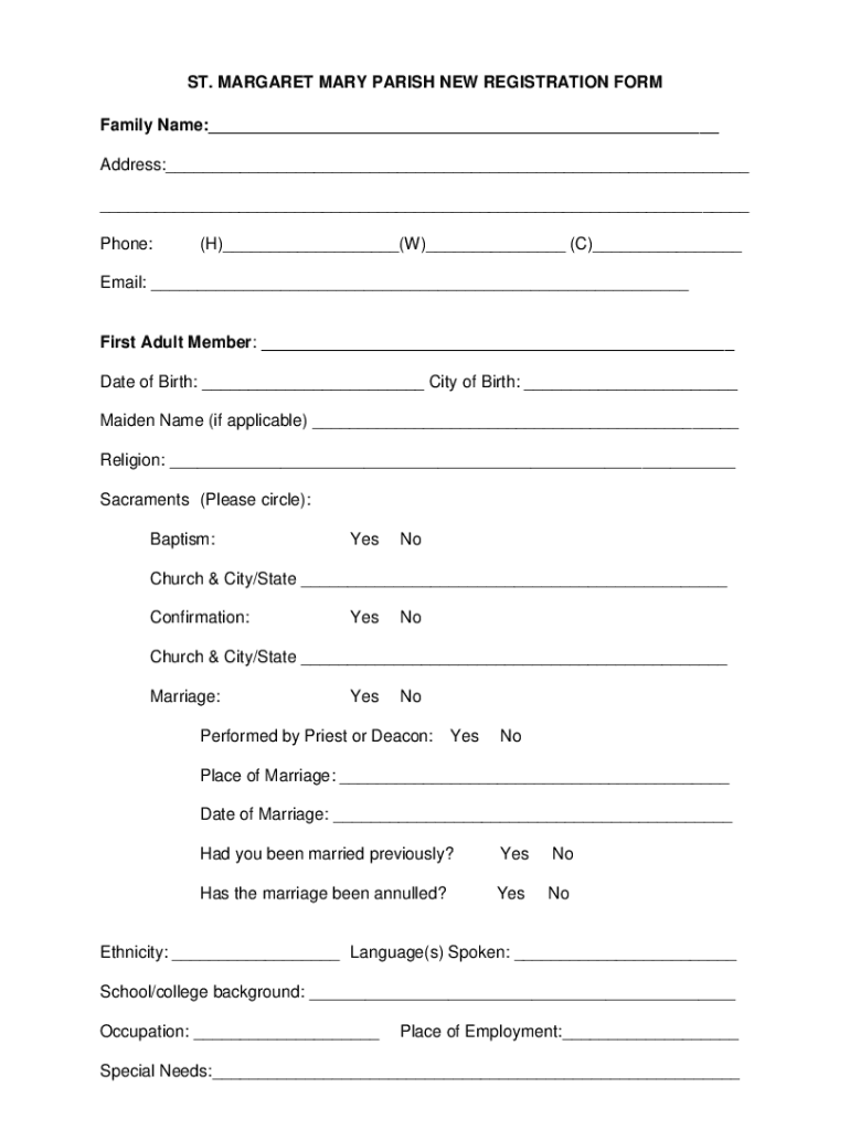 Fillable Online st. margaret mary parish new registration form Fax Email Print - pdfFiller