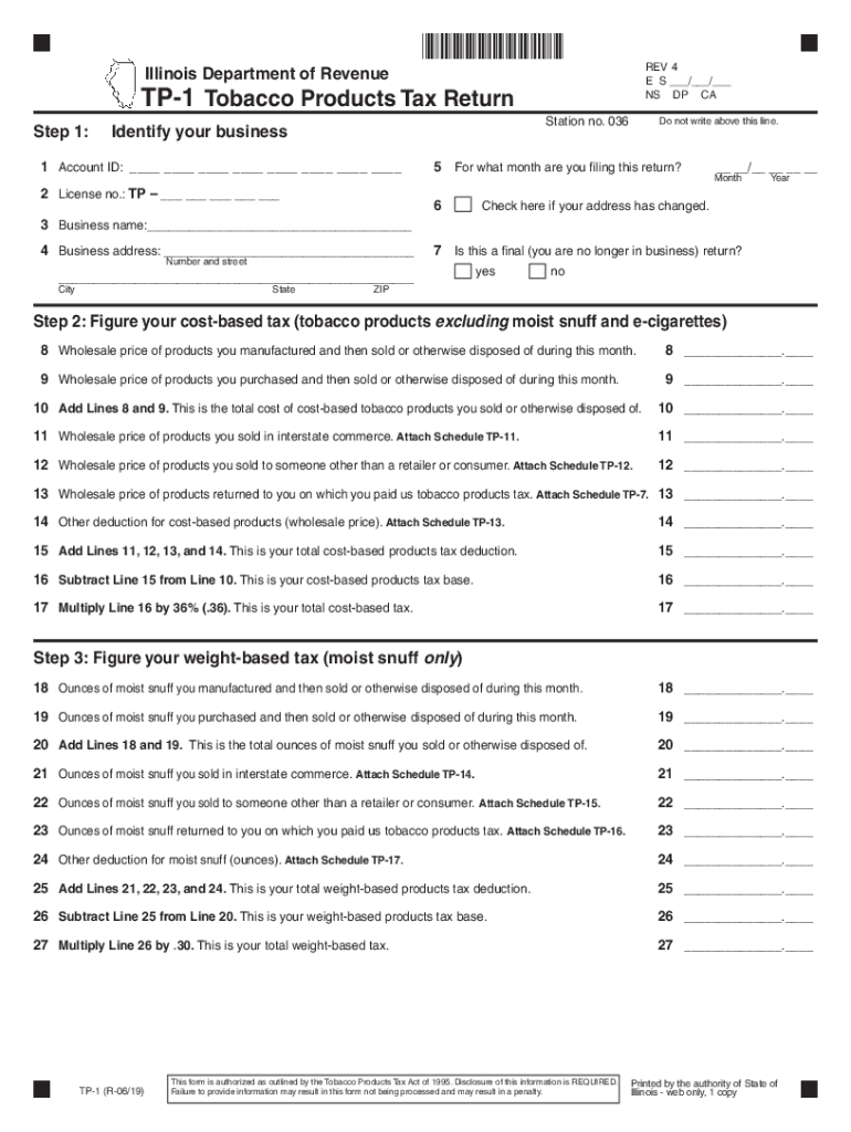 Fillable Online tax illinois TP-1 Tobacco Products Tax Return Fax Email ...