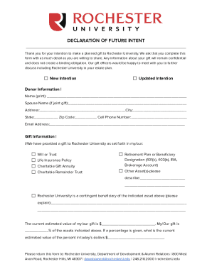 Fillable Online DECLARATION OF FUTURE INTENT - Planned Giving Fax Email ...