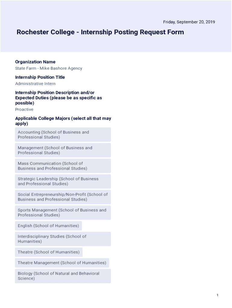 Fillable Online Rochester College - Internship Posting Request Form Fax ...