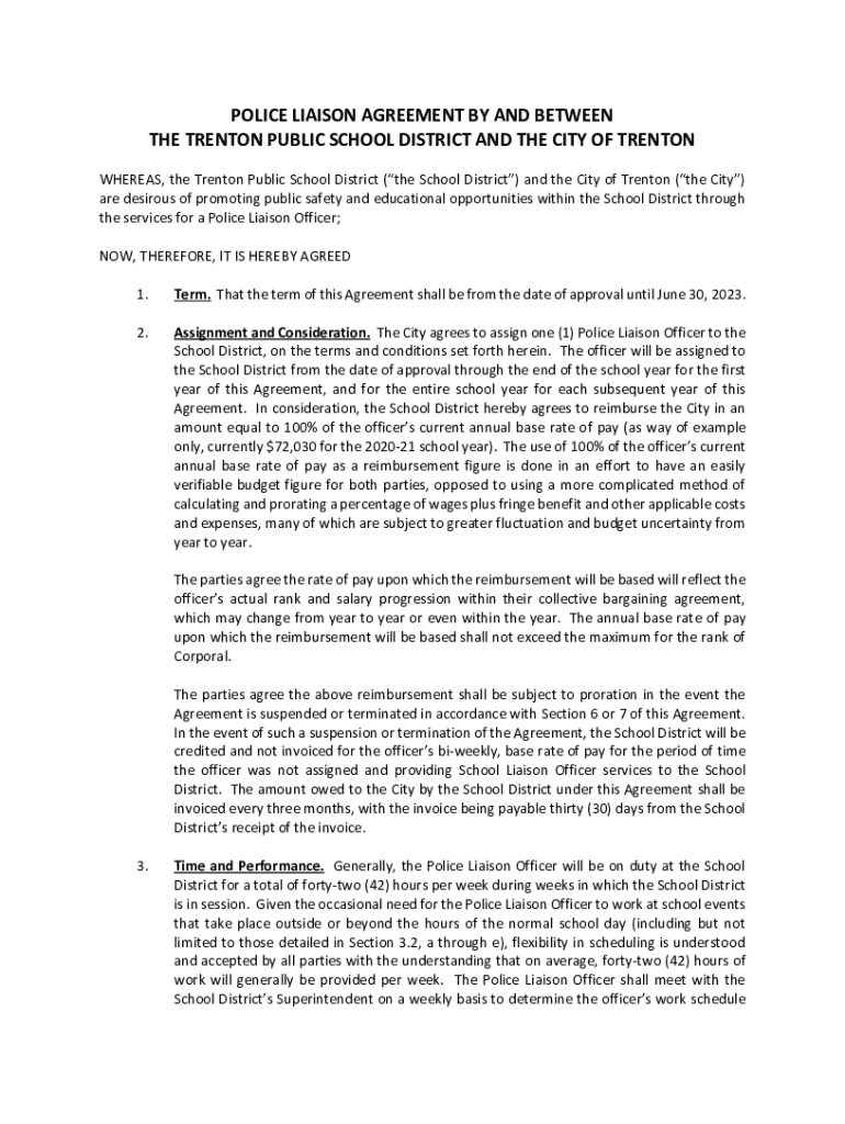 Fillable Online POLICE LIAISON AGREEMENT BY AND BETWEEN THE ... Fax ...