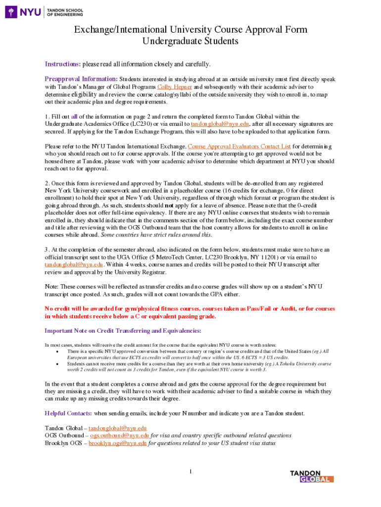 Fillable Online Exchange/International University Course Approval Form ... Fax Email Print ...