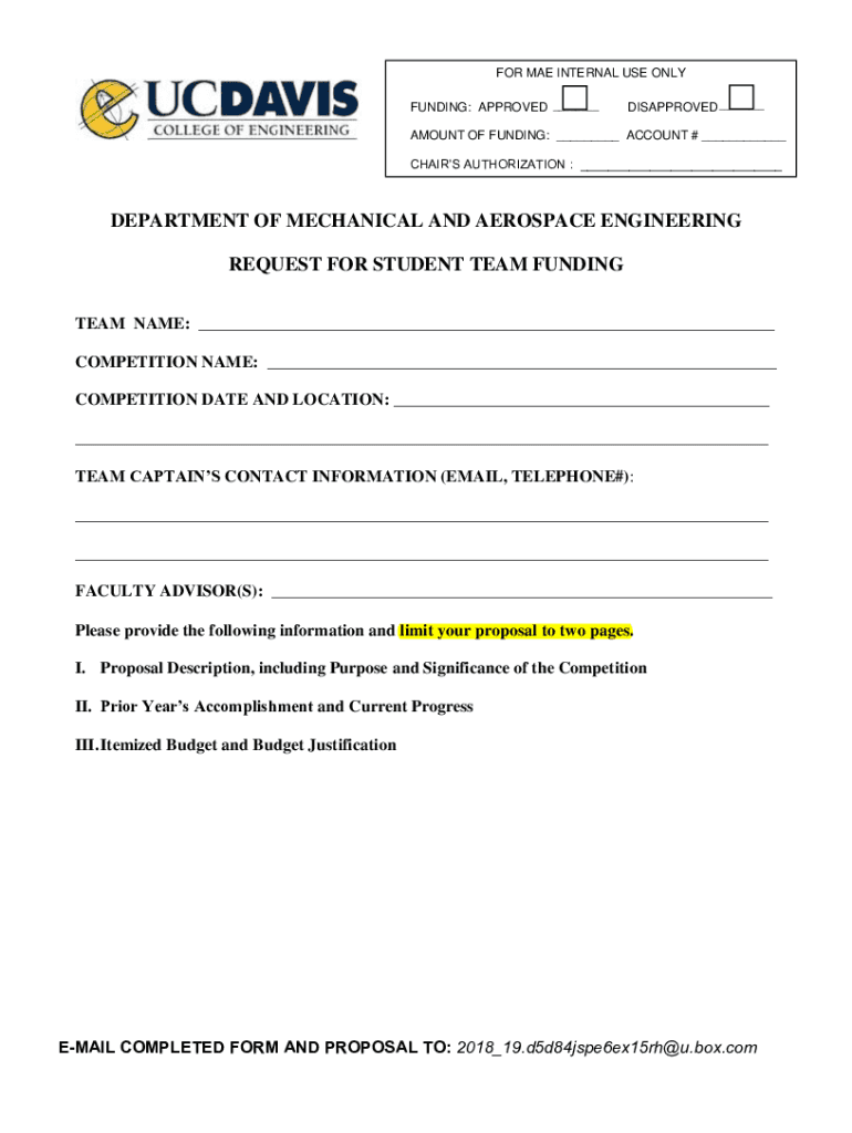 Fillable Online mae ucdavis Dean's Office Online Funding Application for Student Design Teams ...