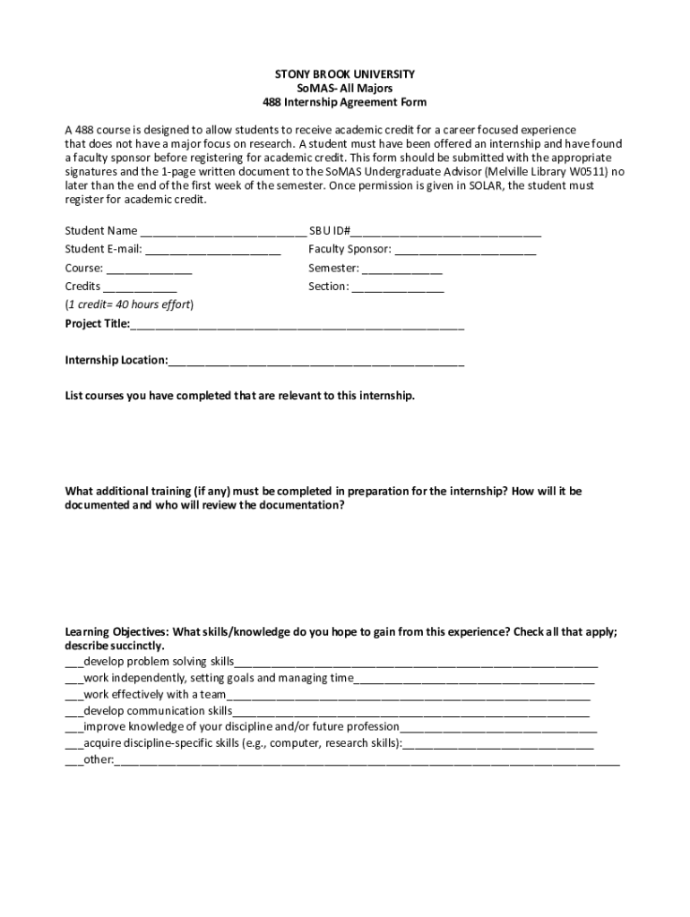 Fillable Online 488 Internship Agreement Form Fax Email Print - pdfFiller