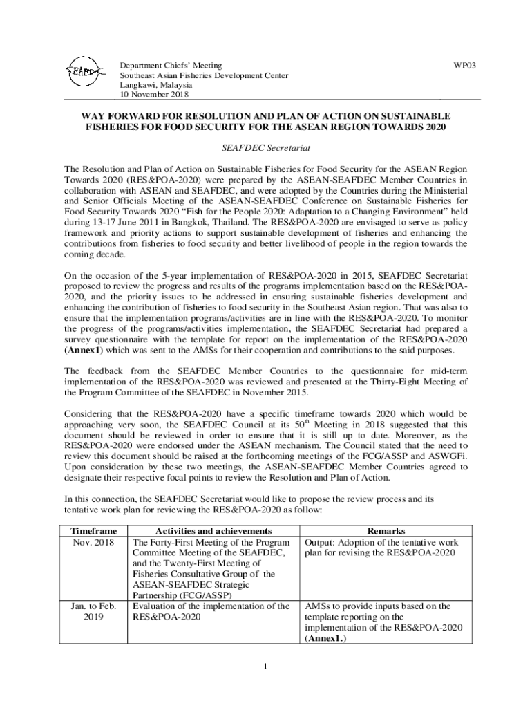 Fillable Online Resolution and Plan of Action on Sustainable Fisheries ...