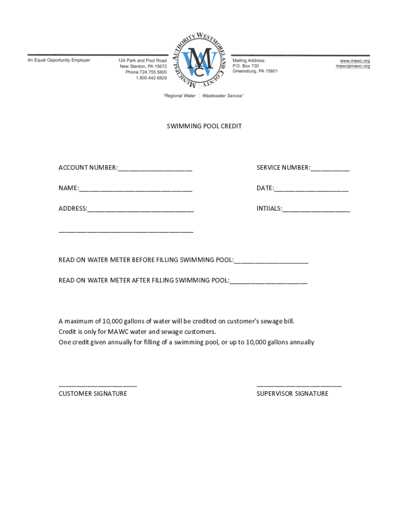 Fillable Online Swimming Pool Fill Form Fax Email Print - pdfFiller