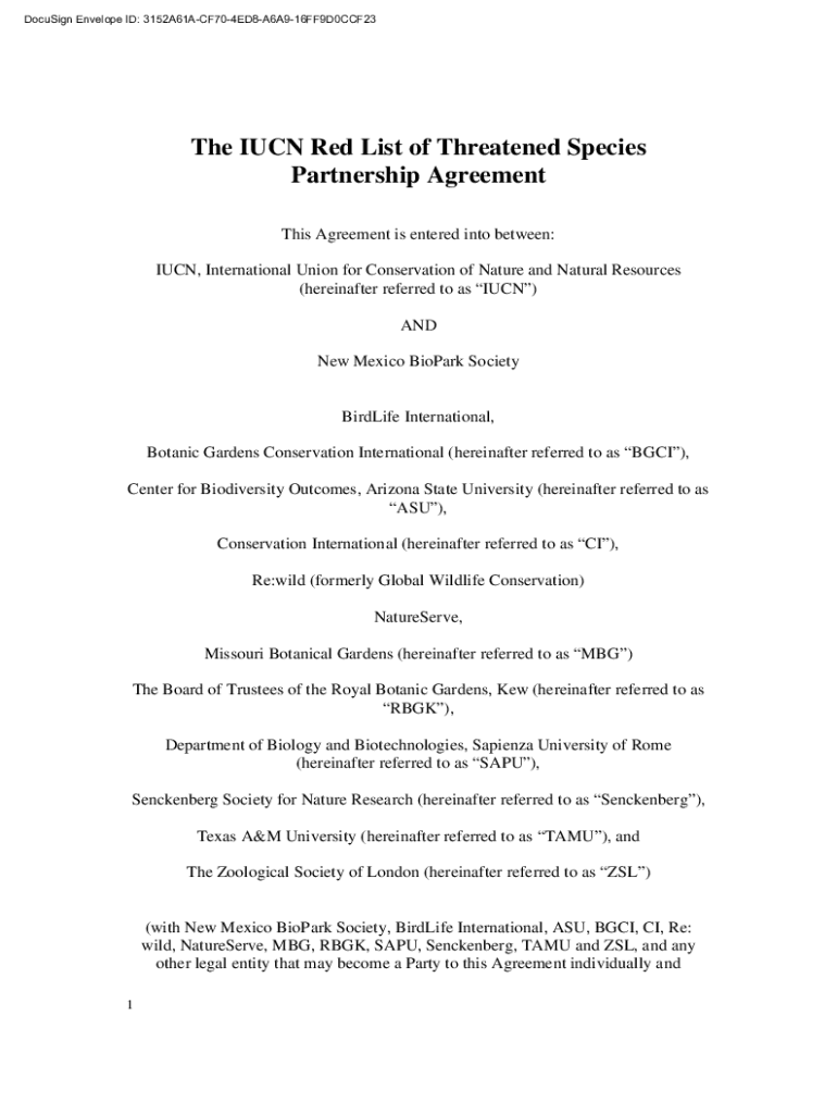 Fillable Online The IUCN Red List of Threatened Species Partnership Agreement Fax Email Print ...