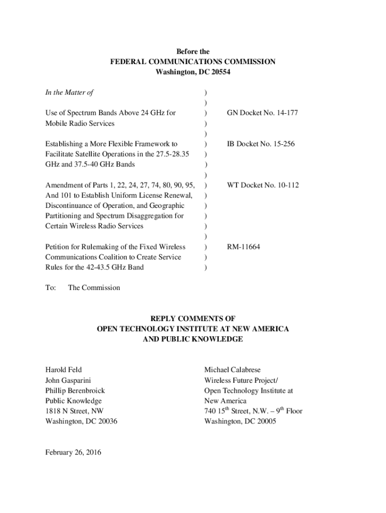 Fillable Online FCC FACT SHEET* Use of Spectrum Bands Above 24 GHz ...