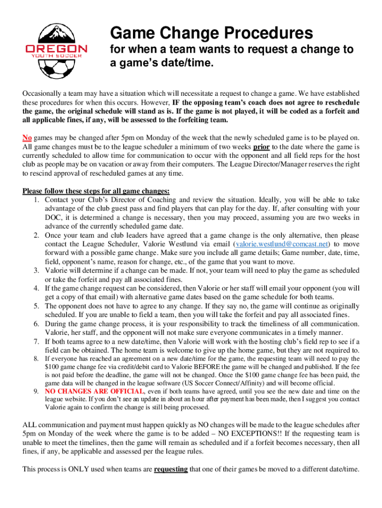 Fillable Online Game Rescheduling Form Fax Email Print - pdfFiller