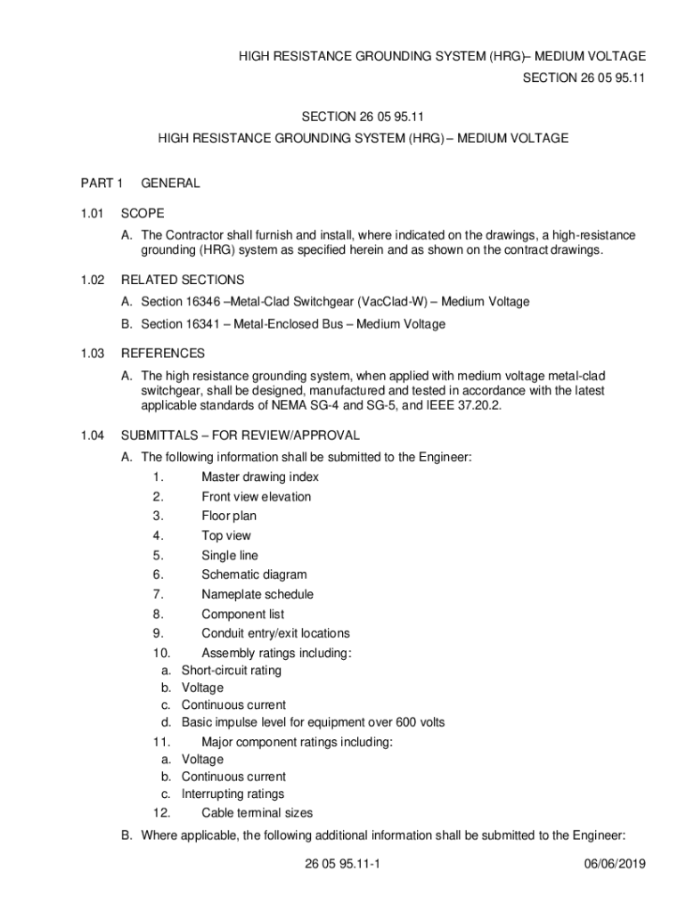 Fillable Online HIGH RESISTANCE GROUNDING SYSTEM (HRG) MEDIUM VOLTAGE ...