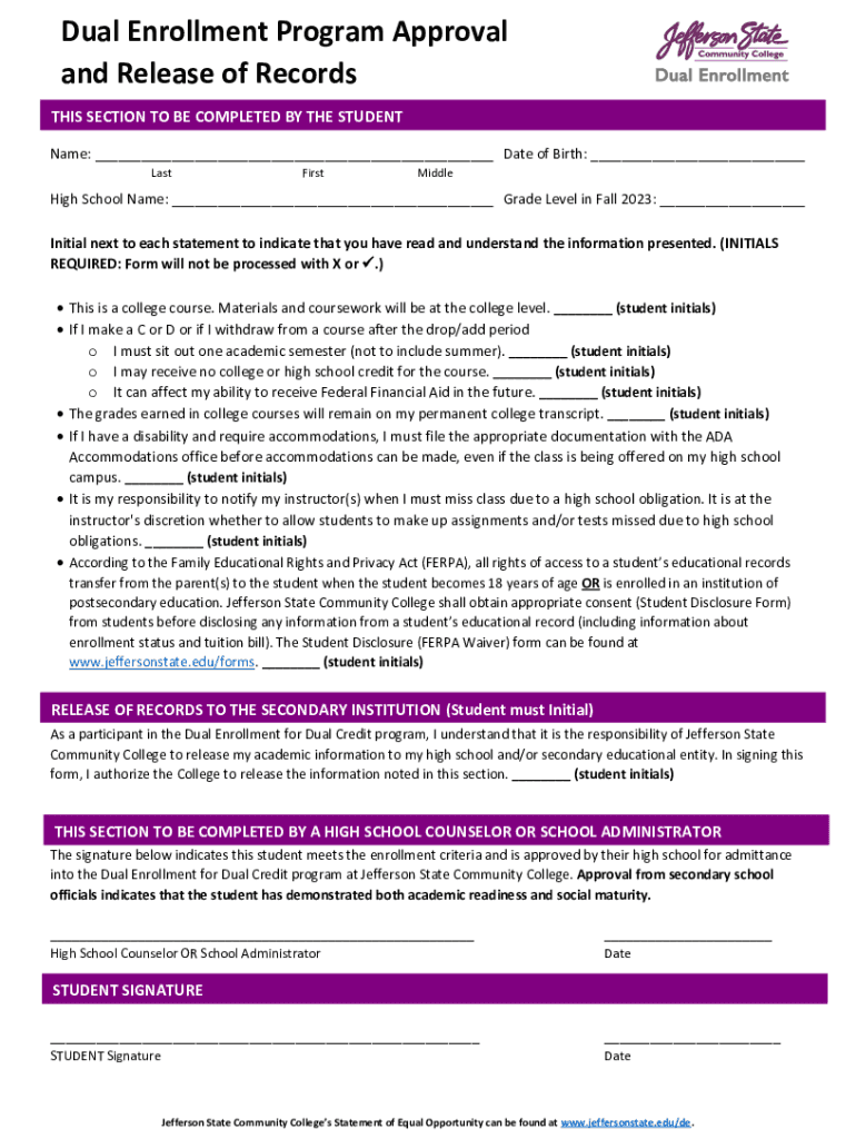 Fillable Online Dual Enrollment Program Consent Form Fax Email Print - pdfFiller