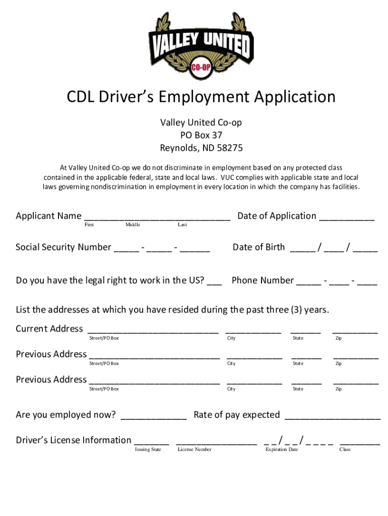 Fillable Online CDL Driver's Employment Application Fax Email Print ...
