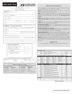 Fillable Online OA Literature Order Form, revised June 2023. Printable ...