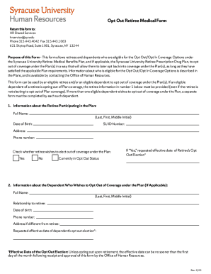 Fillable Online Opt Out Retiree Medical Form Fax Email Print - pdfFiller