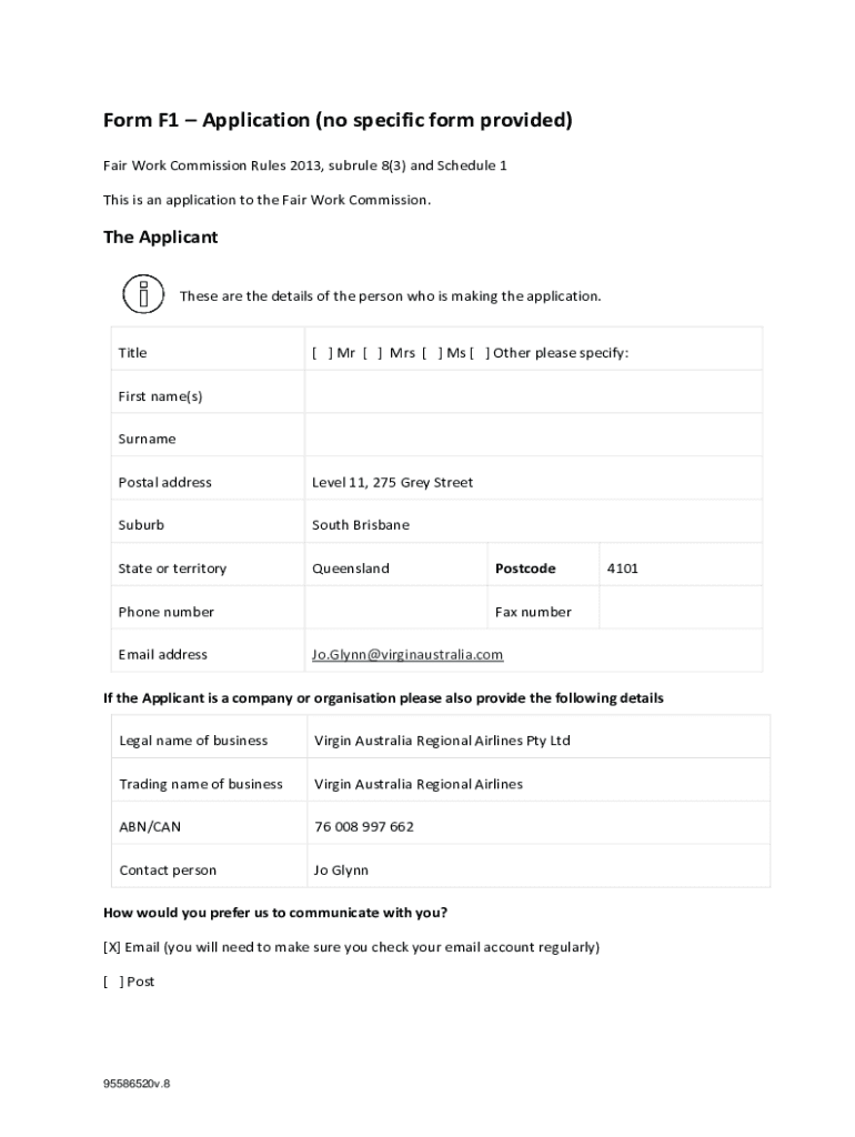 Fillable Online Form F1Application (no specific form provided) Fax ...