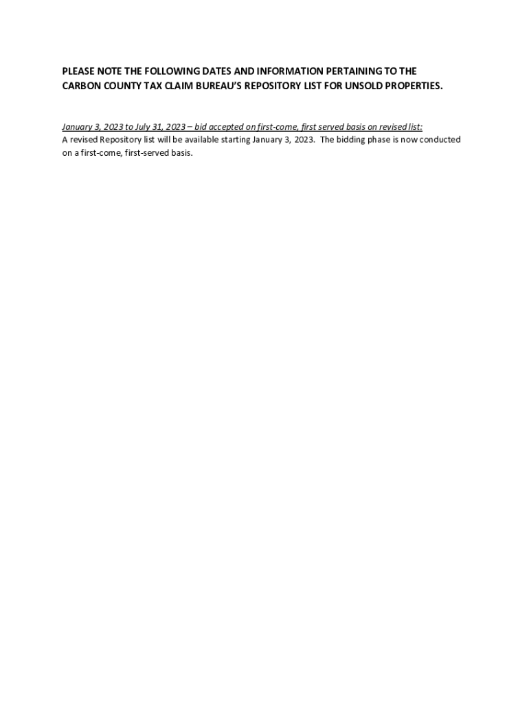 Fillable Online CARBON COUNTY TAX CLAIM BUREAU Repository List ... Fax ... Fillable Online CARBON COUNTY TAX CLAIM BUREAU Repository List ... Fax ...