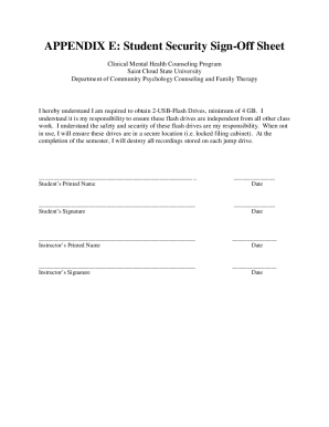 Fillable Online APPENDIX E: Student Security Sign-Off Sheet Fax Email ...