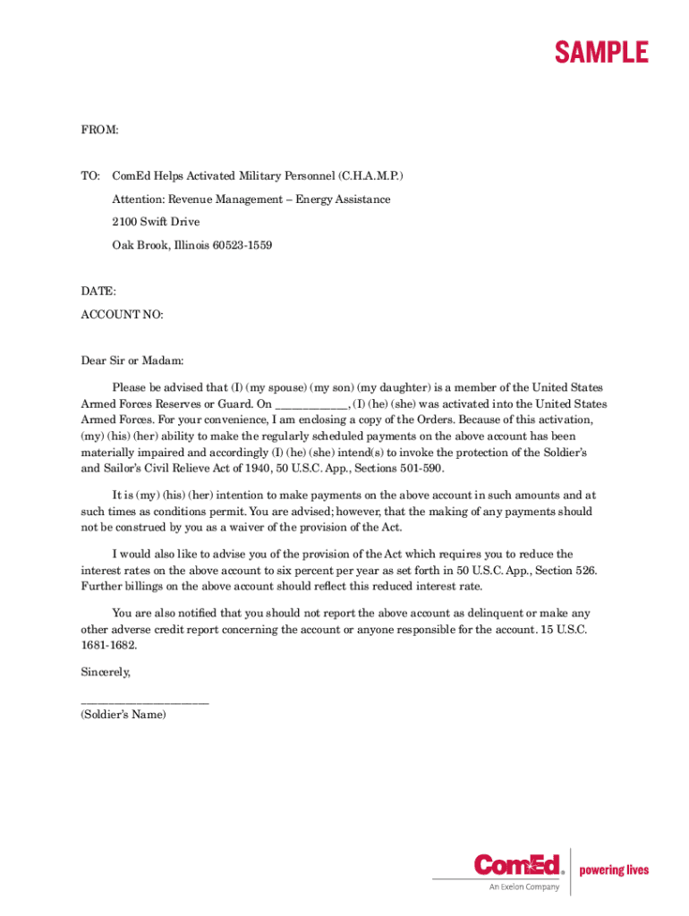 Fillable Online ComEd Sample Letter to Revenue Management (CHAMP ...