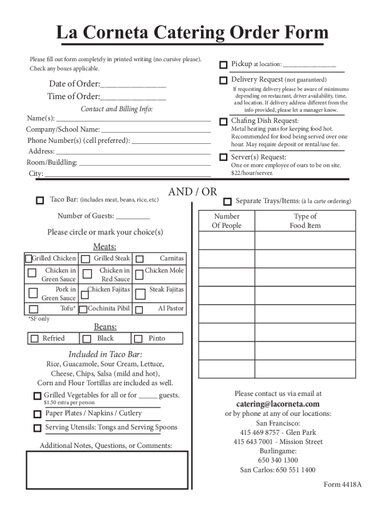 Fillable Online Menu - Mexican Restaurant Food San Francisco ... Fax ...