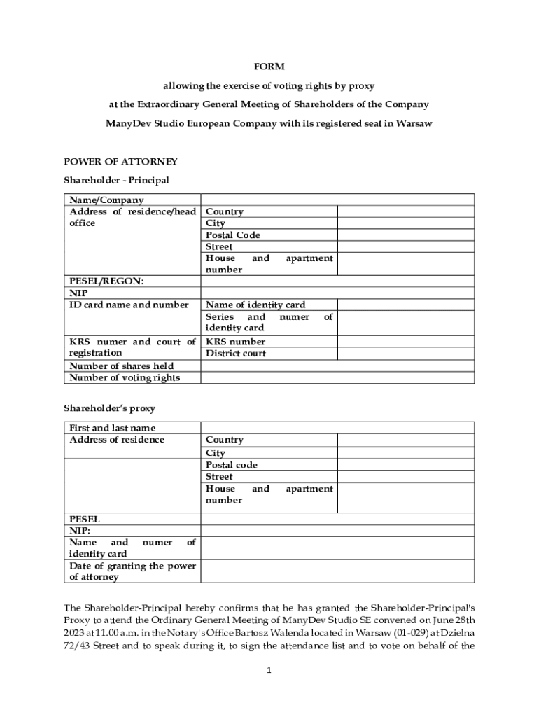 Fillable Online Form allowing the exercise of voting rights by proxy ...