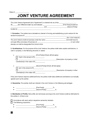 Fillable Online This Joint Venture Agreement (this Agreement) is entered into as of the , Fax ...