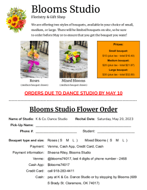 Fillable Online Blooms Flower Truck - Flower Delivery, Flowers, Floral ...