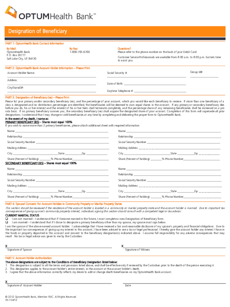 Fillable Online Optum Bank Contact Information Change Request Fax Email ...