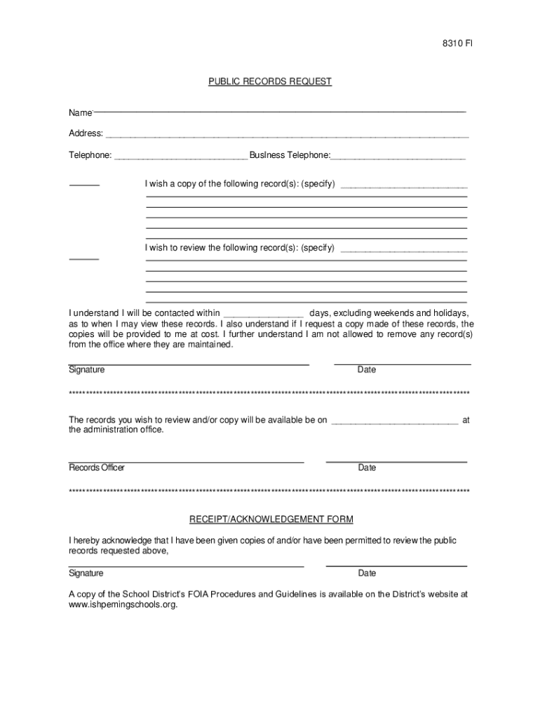 Fillable Online 8310 Fl PUBLIC RECORDS REQUEST Fax Email Print - pdfFiller