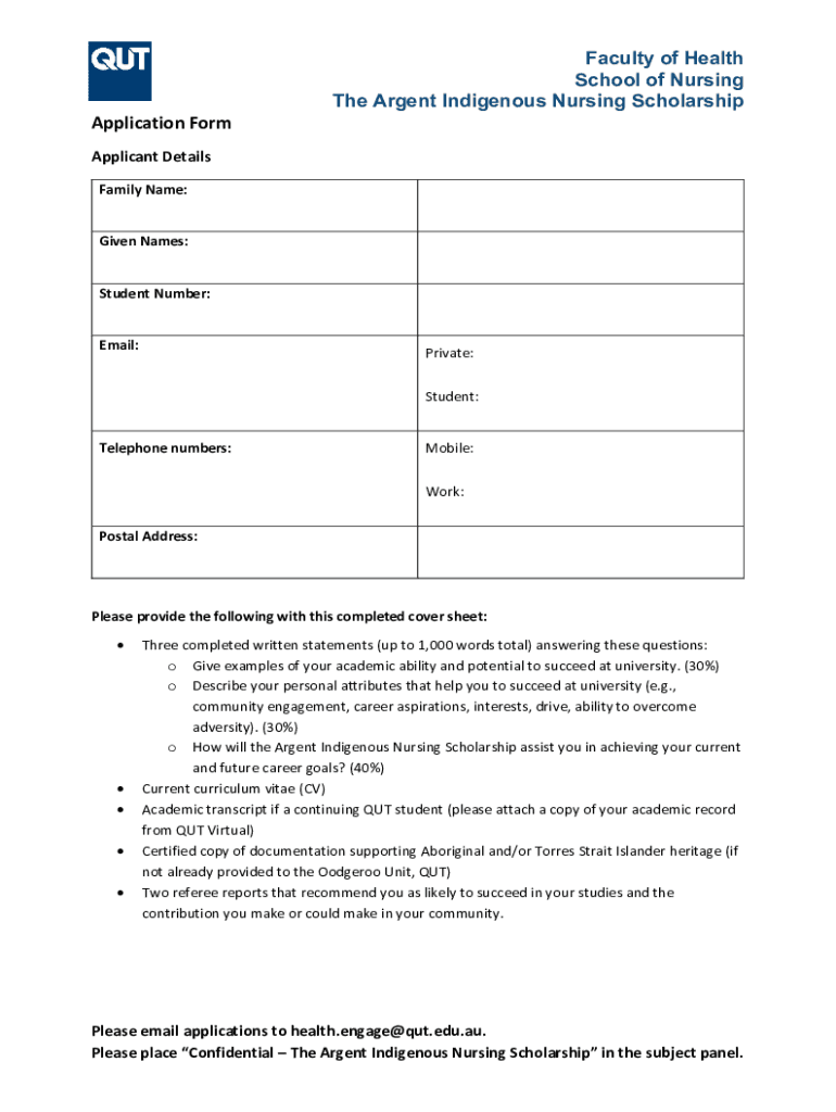 Fillable Online The Argent Indigenous Nursing Scholarship application ...