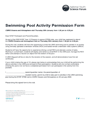 Fillable Online Swimming Pool Activity Permission Form Fax Email Print ...