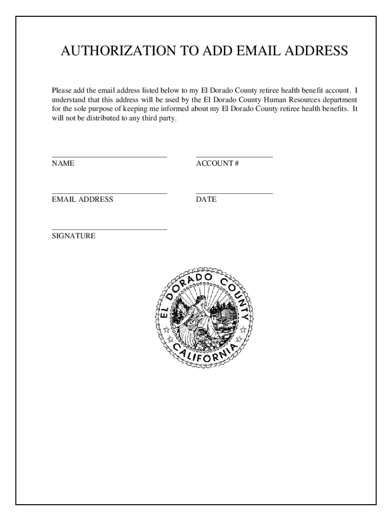 Fillable Online AUTHORIZATION TO ADD EMAIL ADDRESS Fax Email Print ...