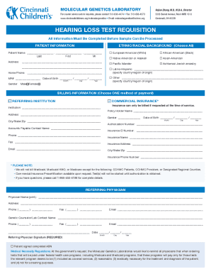 Fillable Online Hearing Loss Test Requisition. Hearing Loss Test ...
