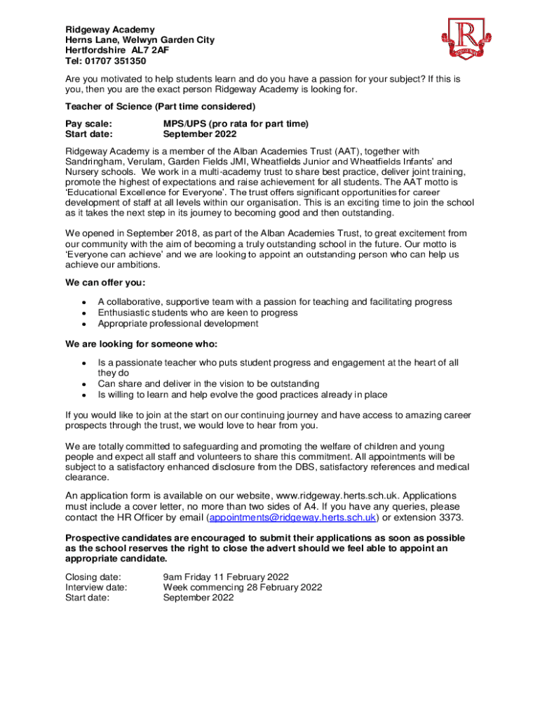 Fillable Online 1090 with 231 in the Sixth Form Teacher of Science MPS ...