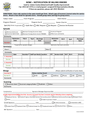 Fillable Online NOBENOTIFICATION OF BILLING ERRORS Fax Email Print - pdfFiller