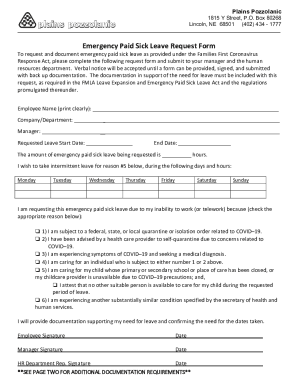 Fillable Online Emergency Paid Sick Leave Request Form - NEBCO, Inc ...