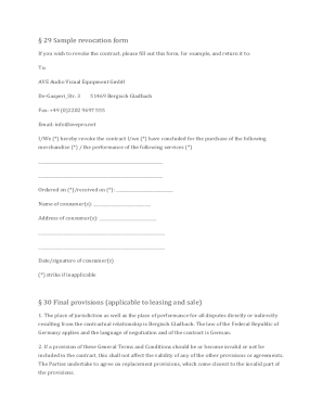 Fillable Online 29 Sample revocation form30 Final provisions ( ... Fax ...