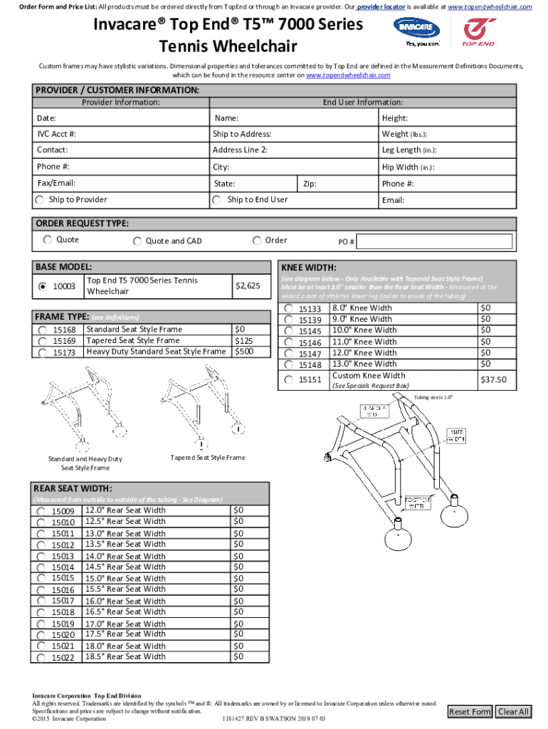 Fillable Online Invacare T-5 Price List And Order Form Fax Email Print ...