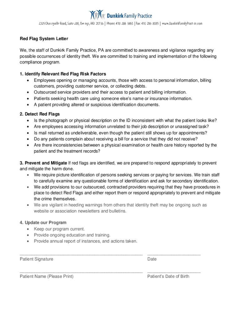 Fillable Online Red Flag System Letter We, the staff of ... Fax Email Print - pdfFiller