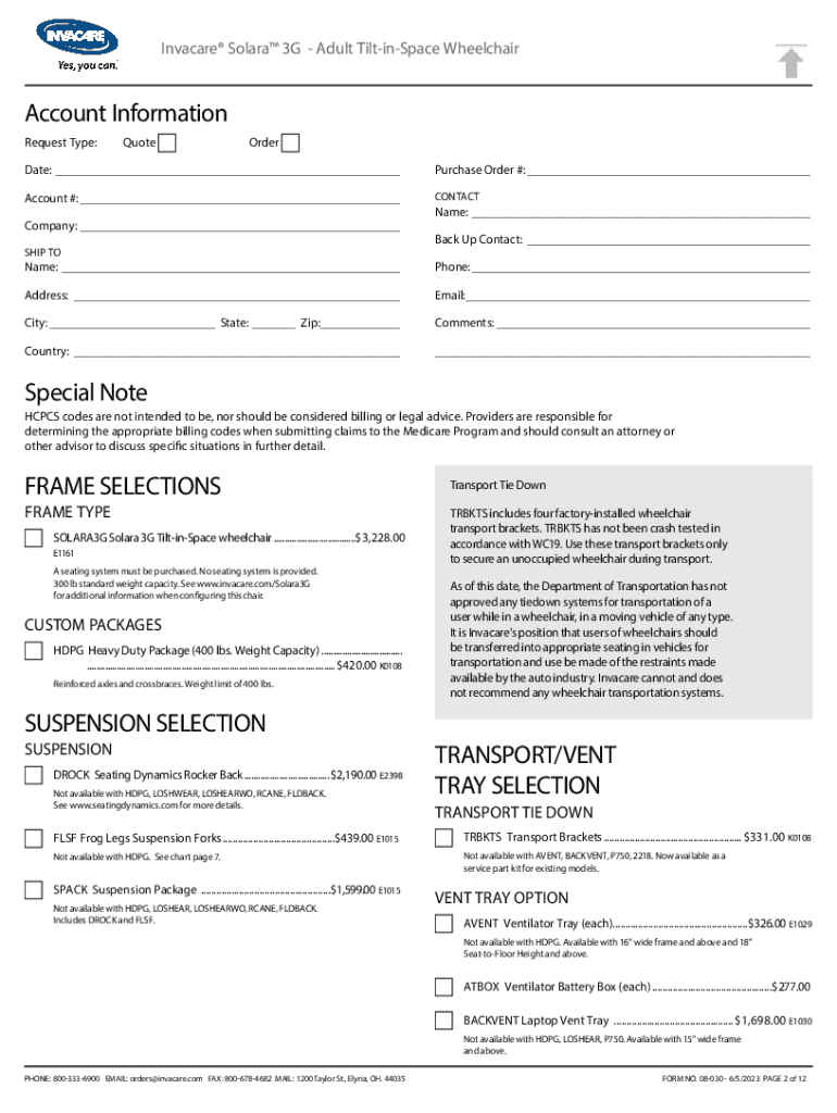Fillable Online Invacare Solara 3G Tilt-in-Space Wheelchair with 0 to ...