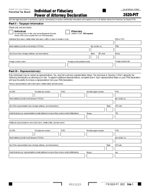 Fillable Online Free California Tax Power of Attorney (Form 3520-PIT ...