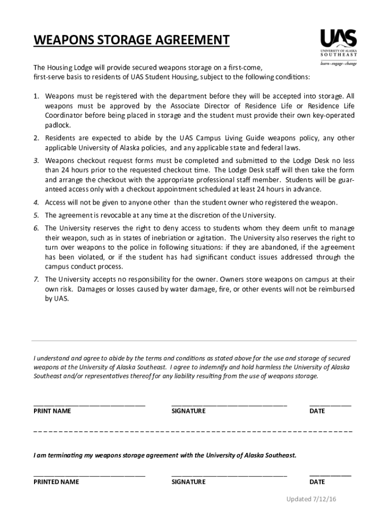 Fillable Online uas alaska Weapons Storage Agreement and Checkout ...