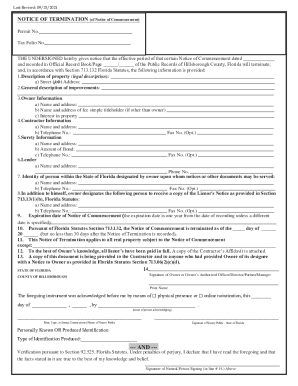 Fillable Online NOTICE OF TERMINATION (of Notice of Commencement) Fax ...