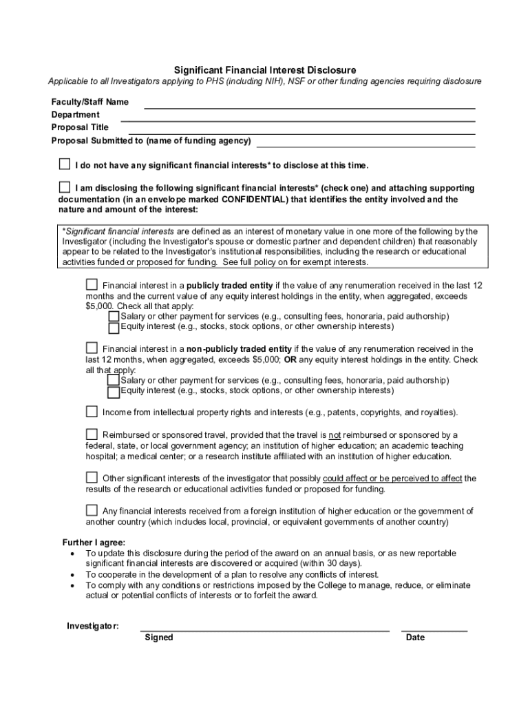 Fillable Online Significant Financial Interest Disclosure. policy and form Fax Email Print ...