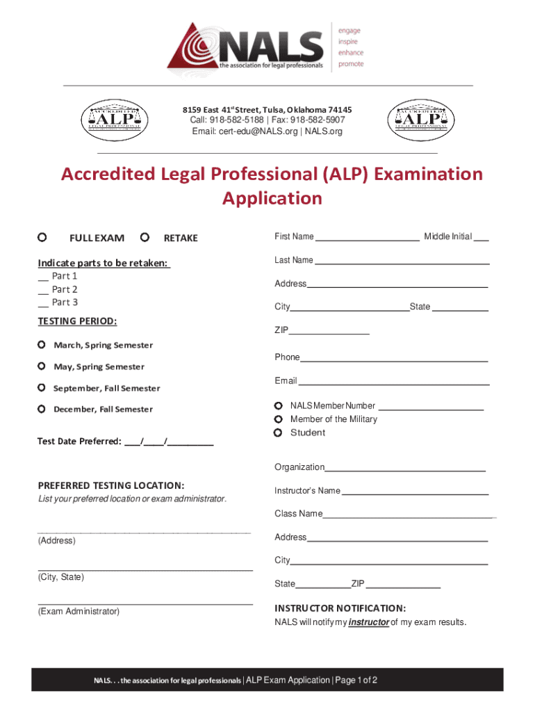 Fillable Online Accredited Legal Professional (ALP) Examination Application Fax Email Print ...
