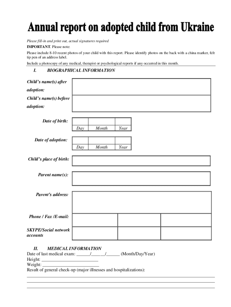 Fillable Online Please include 8-10 recent photos of your child with this report Fax Email Print ...